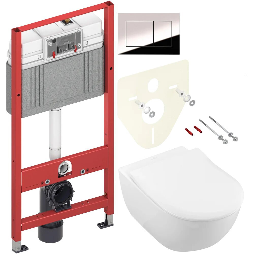 Комплект 2 в 1 Унитаз подвесной Villeroy & Boch Subway 2.0 5614R201 / Инсталляция с кнопкой TECE Now 9400412 цвет хром