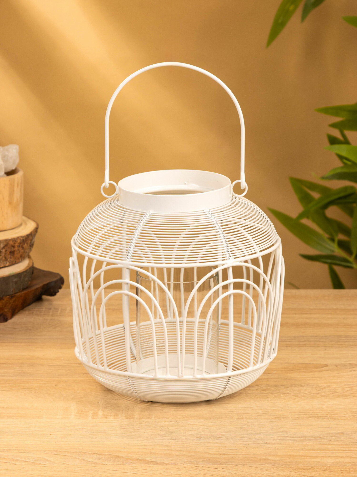 Подсвечник фонарь со стеклянной колбой, 19x19x19.5 см, d=8.5 см, металл, белый