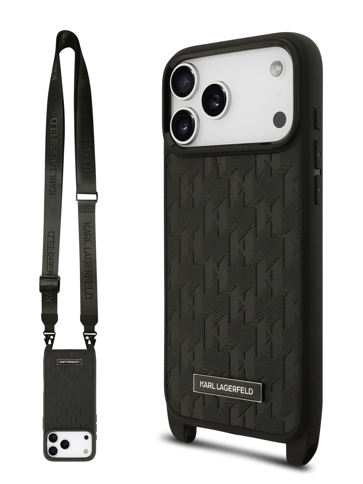 Чехол Karl Lagerfeld на iPhone 17 Pro, кросс-боди с ремешком, из экокожи PU leather, черный