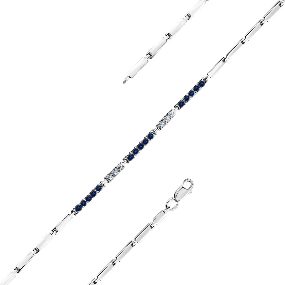 Браслет, белое золото, 585 проба, сапфир, бриллиант