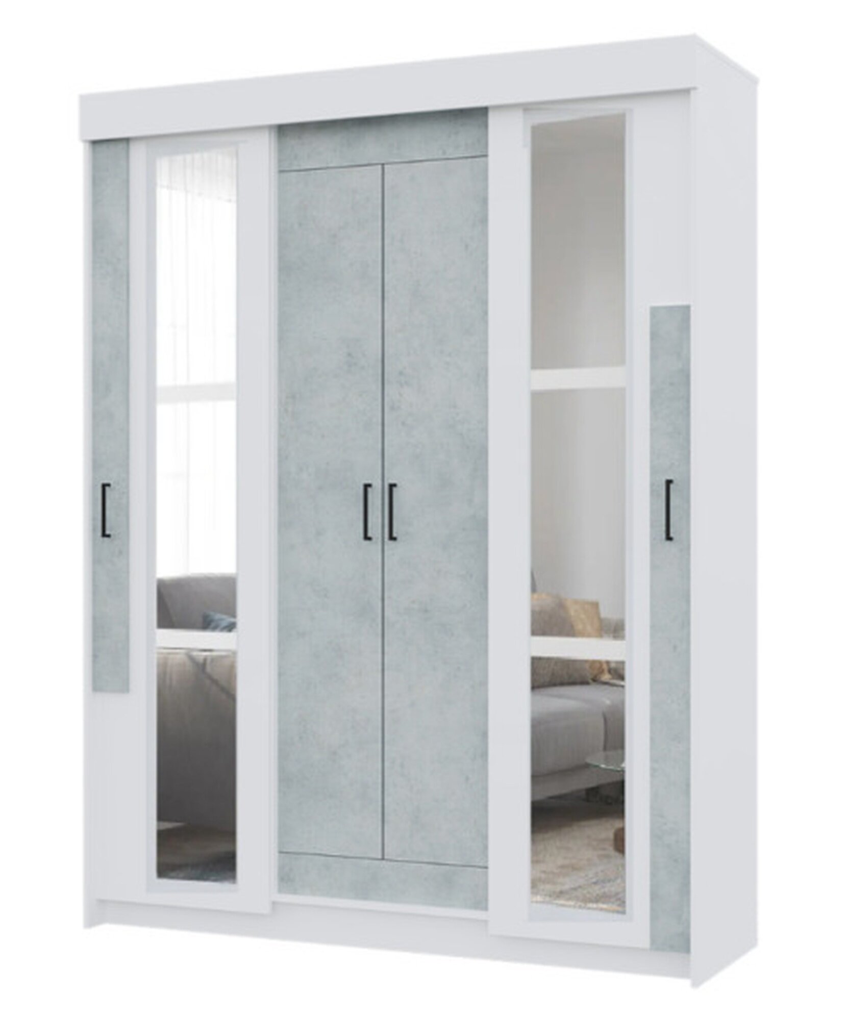 Современный Шкаф-купе для одежды Victor с зеркалами белый/бетон (Горизонт)