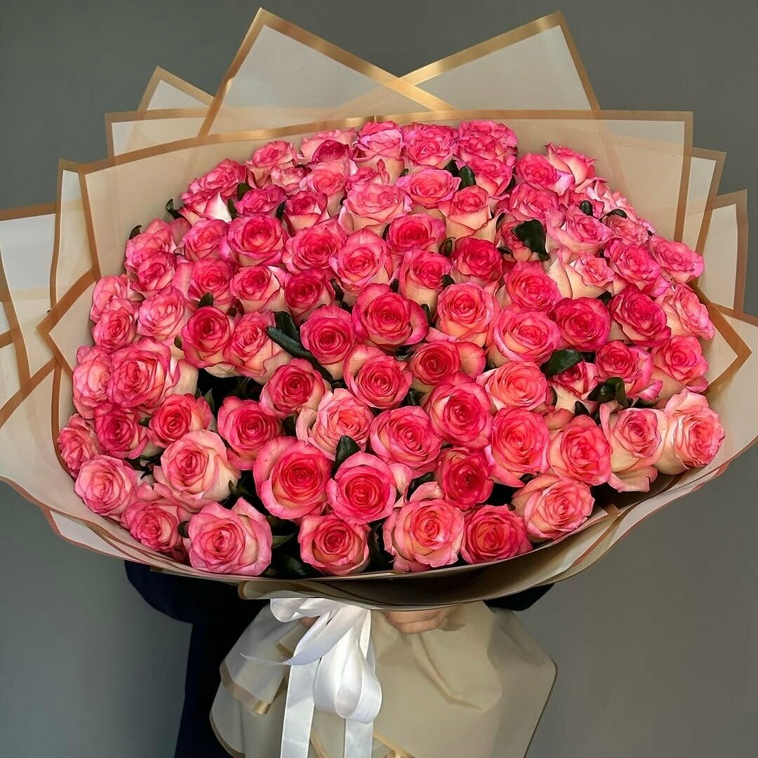 Букет из розовых роз 101 шт, красивый букет цветов, шикарный, премиум цветы, премиум букет