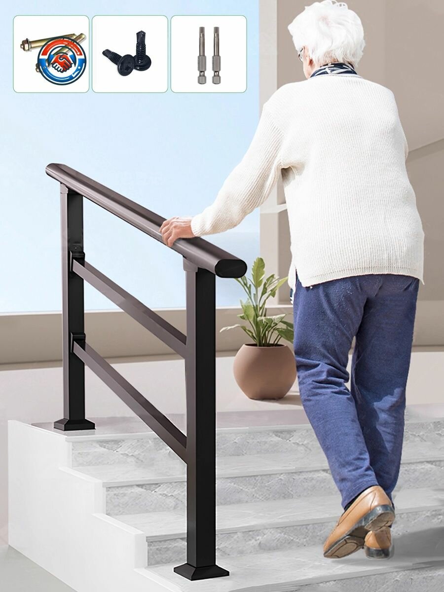 Кованые перила для улицы, готовый комплект из 3 перекладин и 2 стоек, антикоррозийные поручни 85 см высотой, универсальное ограждение для лестницы, балкона и крыльца, черный цвет