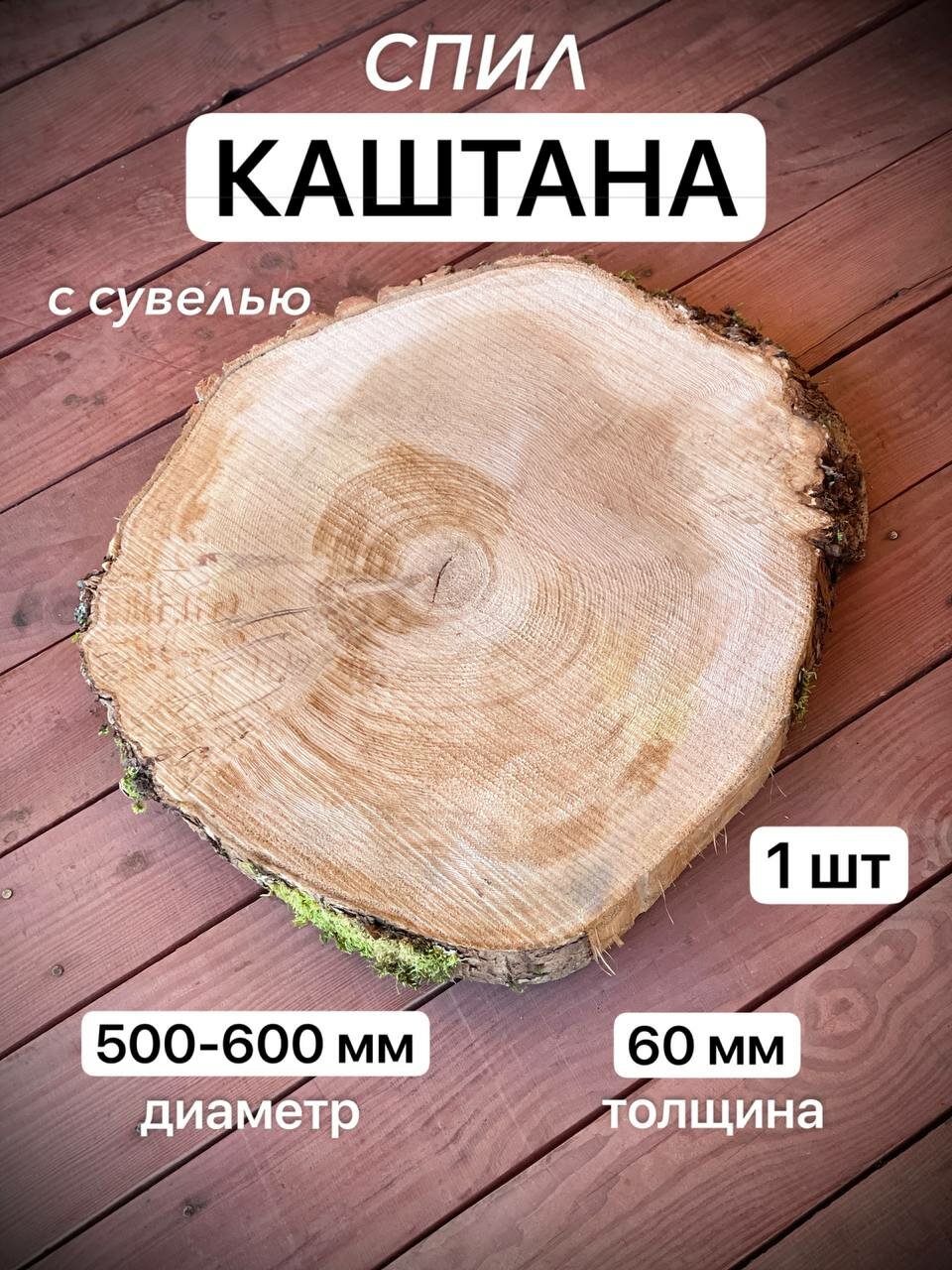 Спил Каштана с сувелью, диаметр 50-60 см, толщина 6 см, 1шт