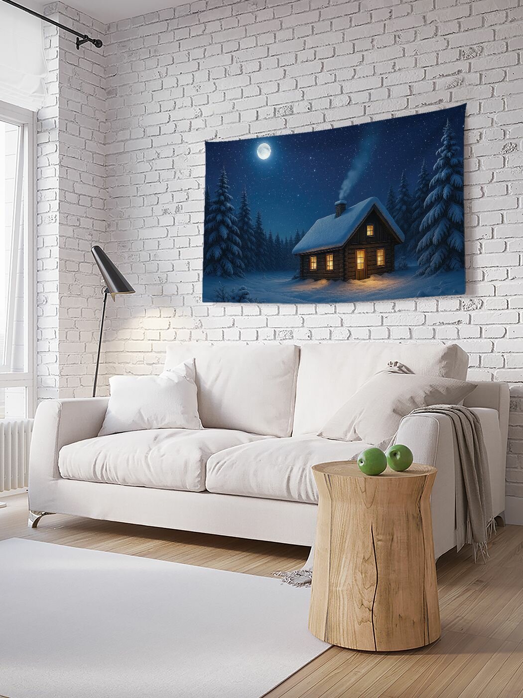Фотопанно на стену тканевый горизонтальный "Дом под луной", 150х200 см, JoyArty, серия Новый год и Рождество