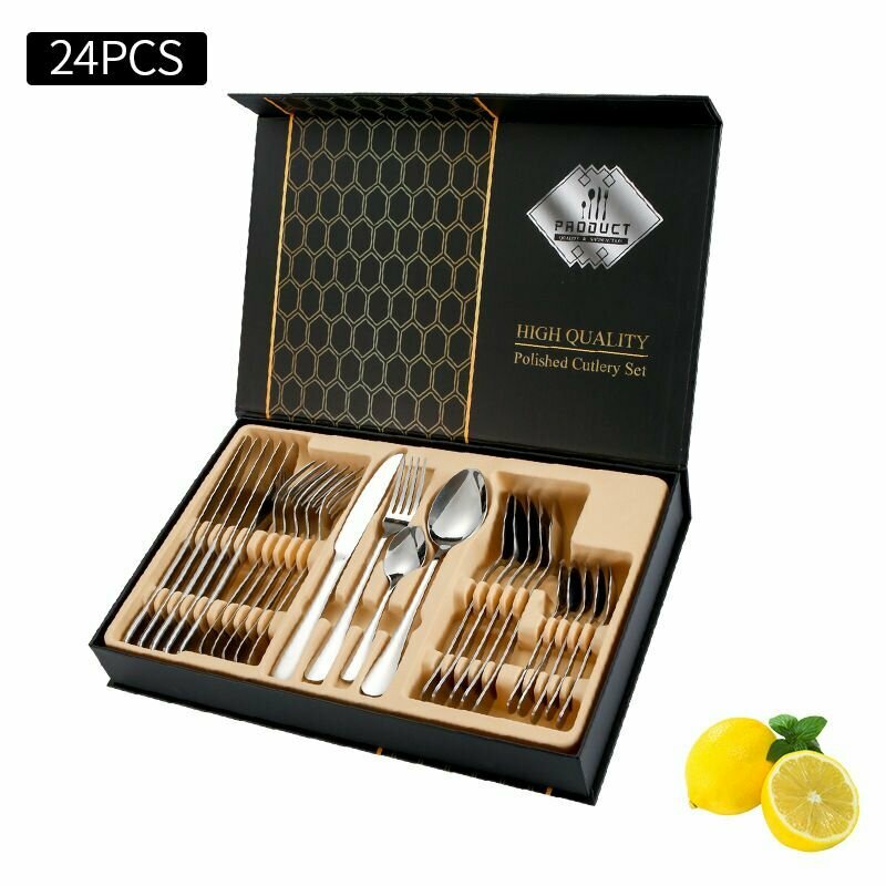 Набор посуды из нержавеющей стали black box из 24 предметов [серебро]