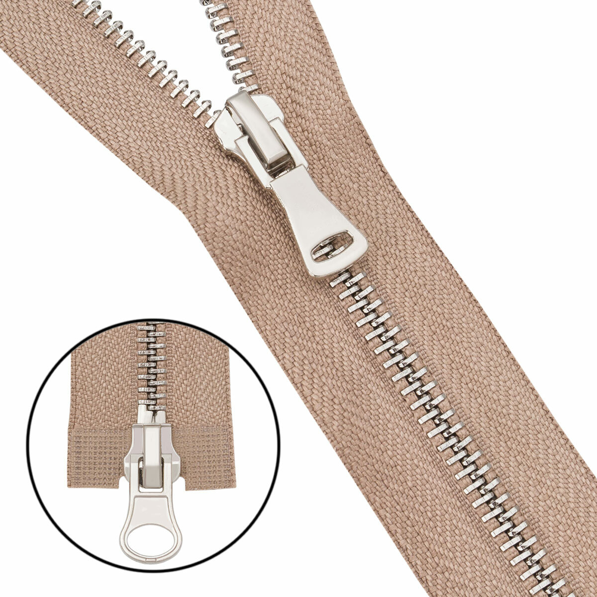 Молния разъемная металлическая Т5 2 замка 70см, никель (128 бежево-серый), 5 шт