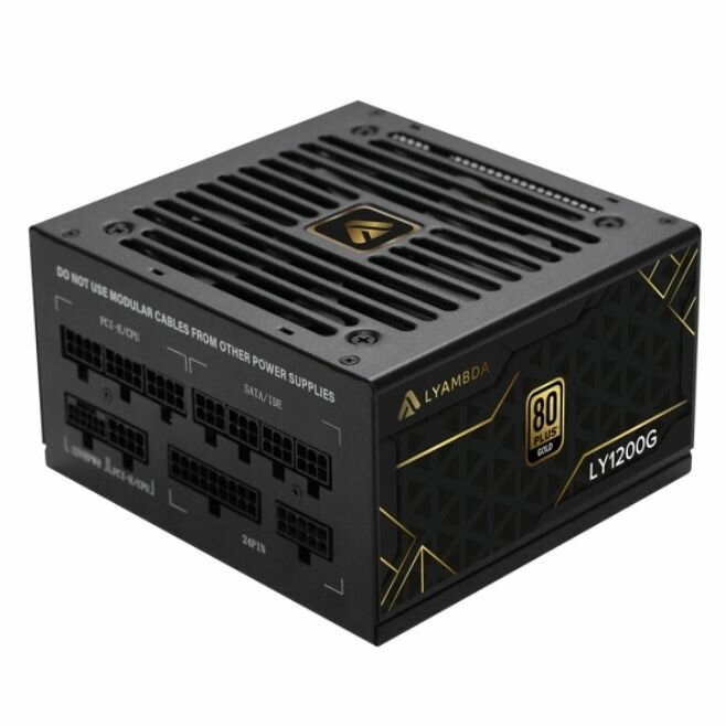 Блок питания LYAMBDA (LY1200G) черный - 1200Вт, ATX 24-пин, 4 pin + 4 pin x2 CPU, 12 SATA, 4 x 6+2 pin PCI-E