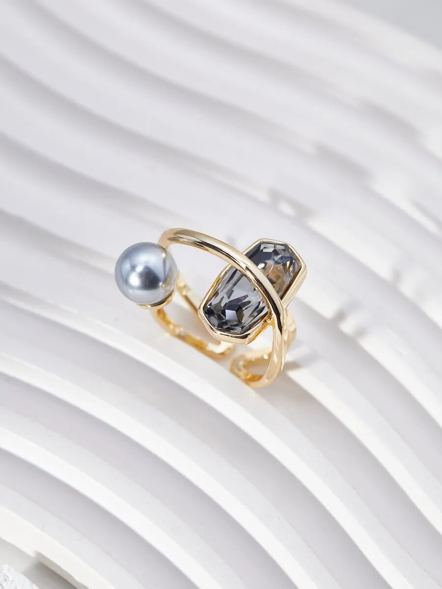 Кольцо, кристалл, жемчуг культивированный