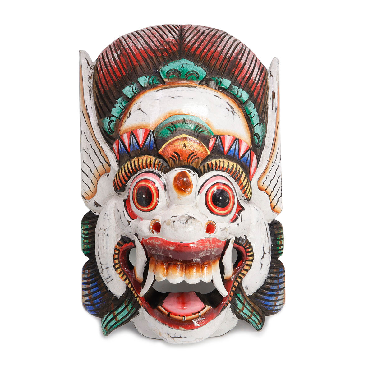 Маска настенная баронг белый (дерево Албезия, роспись, размер 45*30 см.), с острова Бали, 1 шт.