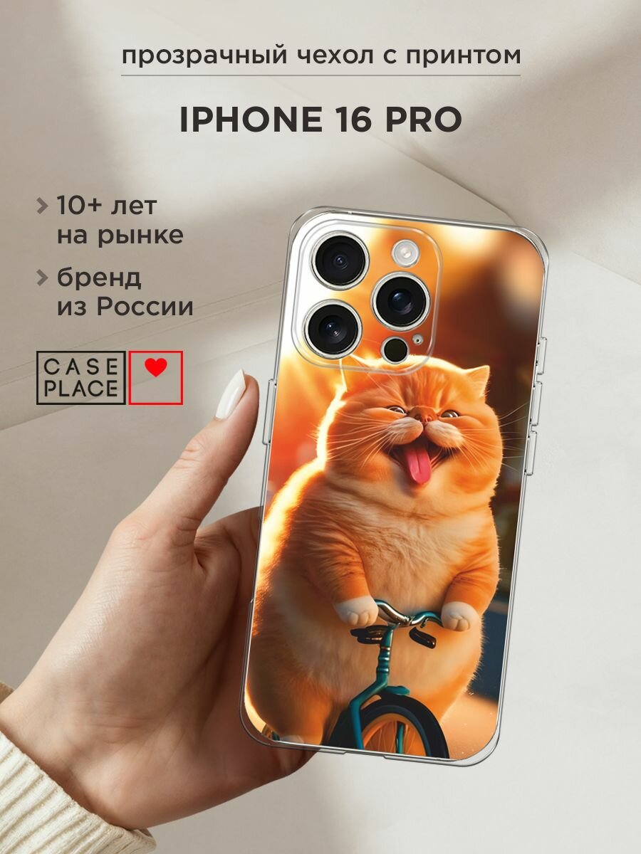 Чехол на Apple iPhone 16 Pro / Айфон 16 Про с принтом "Кот на велике"