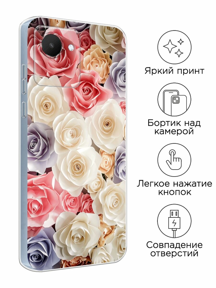 Чехол на Realme C30 / Реалми C30 с принтом "Пастельные розы" — фото 1