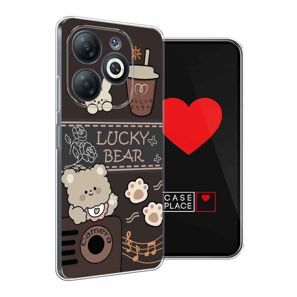 Чехол на Infinix Smart 8/8 HD/HOT 40i / Инфиникс Смарт 8/8 HD/HOT 40i с принтом "Lucky bear coffee 1" — фото 1