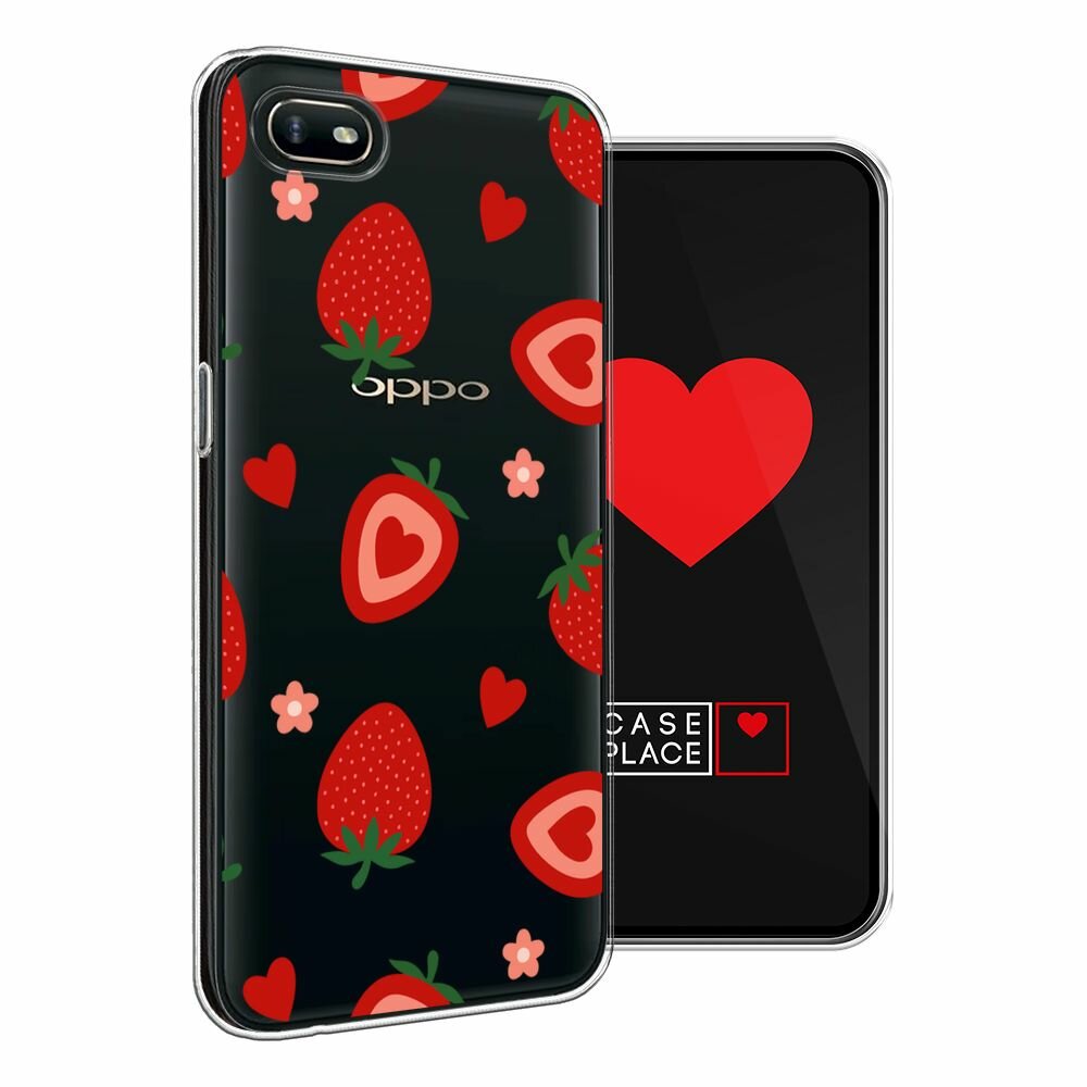 Чехол на Oppo A1k / Оппо А1к с принтом "Heart strawberries 2 - 14 февраля", прозрачный — фото 1
