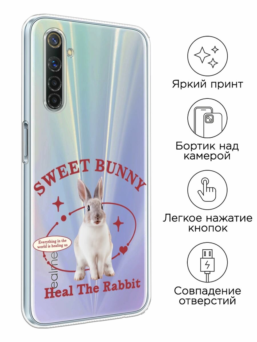 Чехол на Realme 6 / Реалми 6 с принтом "Heal the rabbit", прозрачный — фото 1