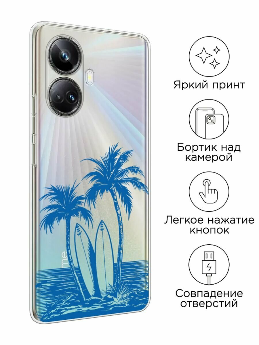Чехол на Realme 10 Pro+ / Реалми 10 Про+ с принтом "Сёрфинг на островах 1", прозрачный — фото 1