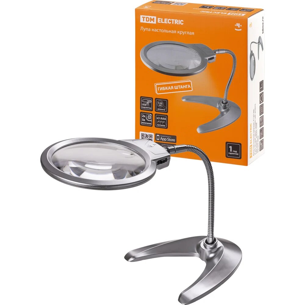 TDM ELECTRIC Лупа настольная круглая, d 125 мм, 2-х/5-ти кратное увеличение LED подсветкой SQ1025-0902