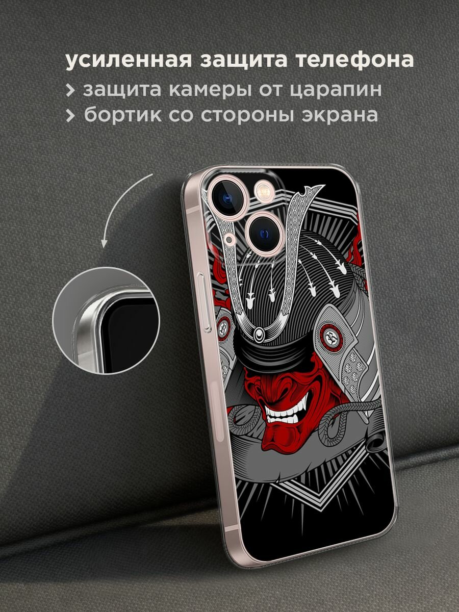 Чехол на Apple iPhone 13 mini / Айфон 13 мини с принтом "Красная маска самурая" — фото 1