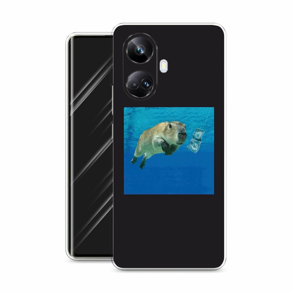 Чехол на Realme 10 Pro+ / Реалми 10 Про+ с принтом Капибара в бассейне — фото 1