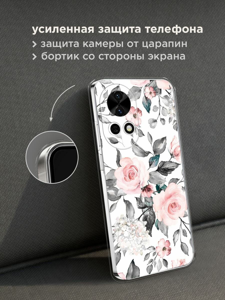 Чехол на Huawei Nova 12/Nova13 / Хуавей Нова 12/Нова 13 с принтом "Розы на белом" — фото 1