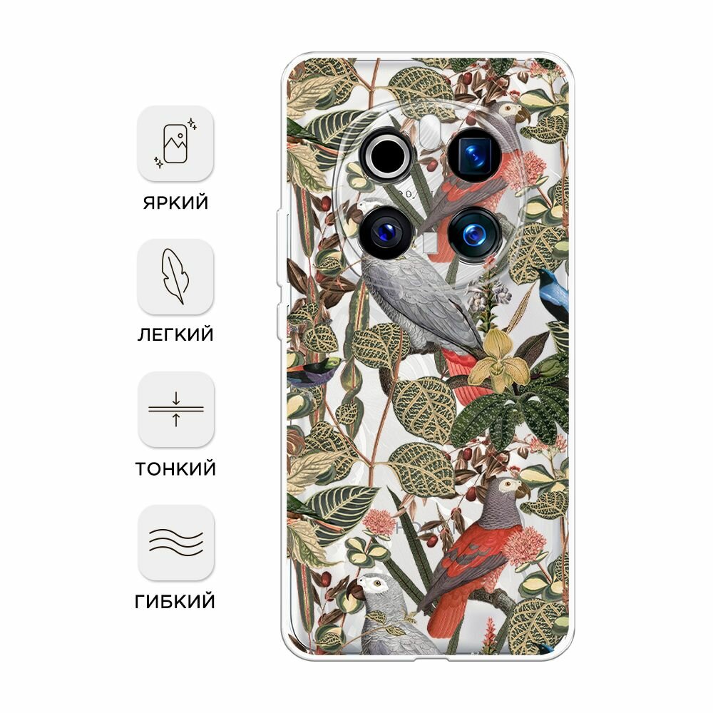Чехол на Honor Magic 7 Pro / Хонор Мэджик 7 Про с принтом "Tropical pattern", прозрачный — фото 1