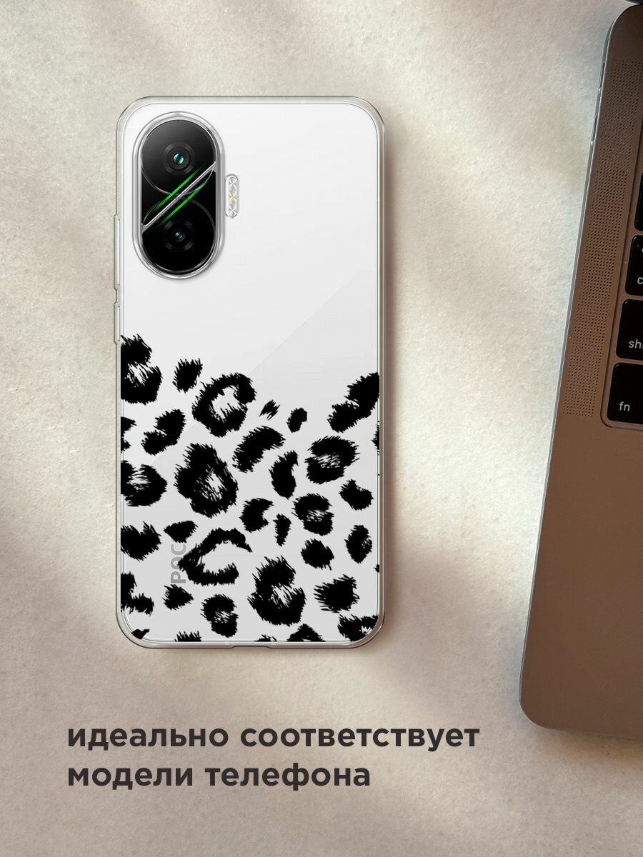 Чехол на Poco F7 / Поко F7 с принтом "Окрас леопарда фон черный", прозрачный — фото 1