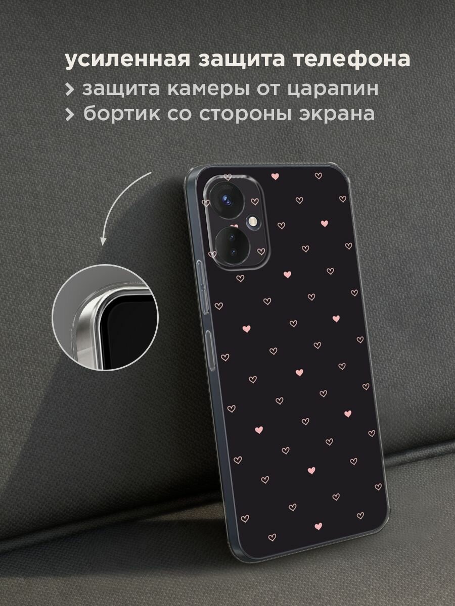 Чехол на Tecno Spark 9 Pro / Техно Спарк 9 Про с принтом "Черный фон и сердечки" — фото 1