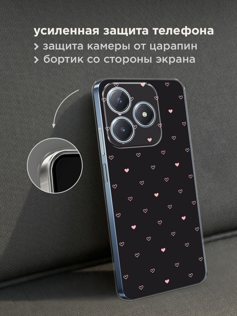 Чехол на Realme C63 / Реалми С63 с принтом "Черный фон и сердечки" — фото 1