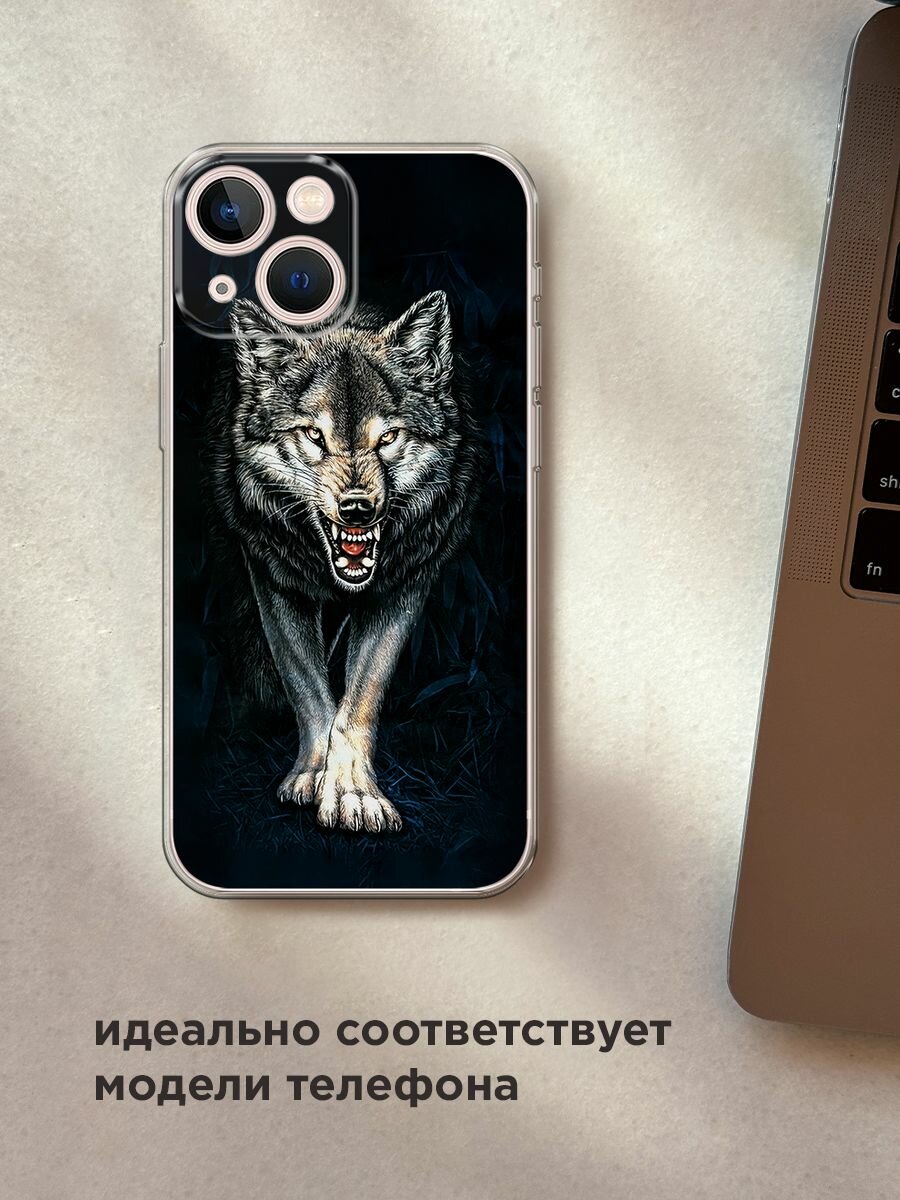 Чехол на Apple iPhone 13 mini / Айфон 13 мини с принтом "Злобный волк из ночи" — фото 1