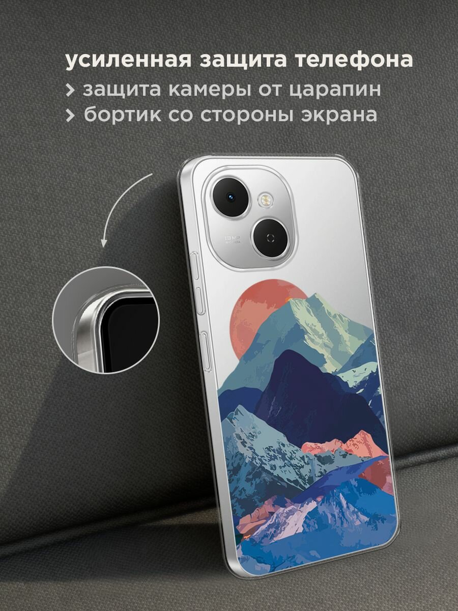 Чехол на Tecno Spark 40C / Текно Спарк 40C с принтом "Закат в снежных горах", прозрачный — фото 1