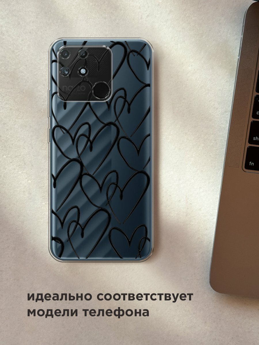 Чехол на Realme Narzo 50A / Реалми Нарзо 50A с принтом "Hearts doodle black 1" — фото 1