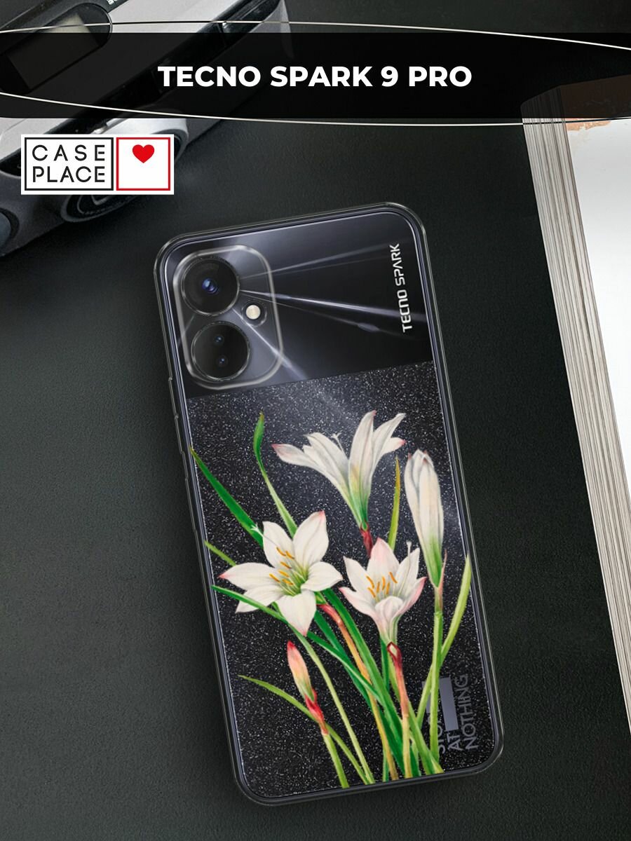 Чехол на Tecno Spark 9 Pro / Техно Спарк 9 Про с принтом "White lily", прозрачный