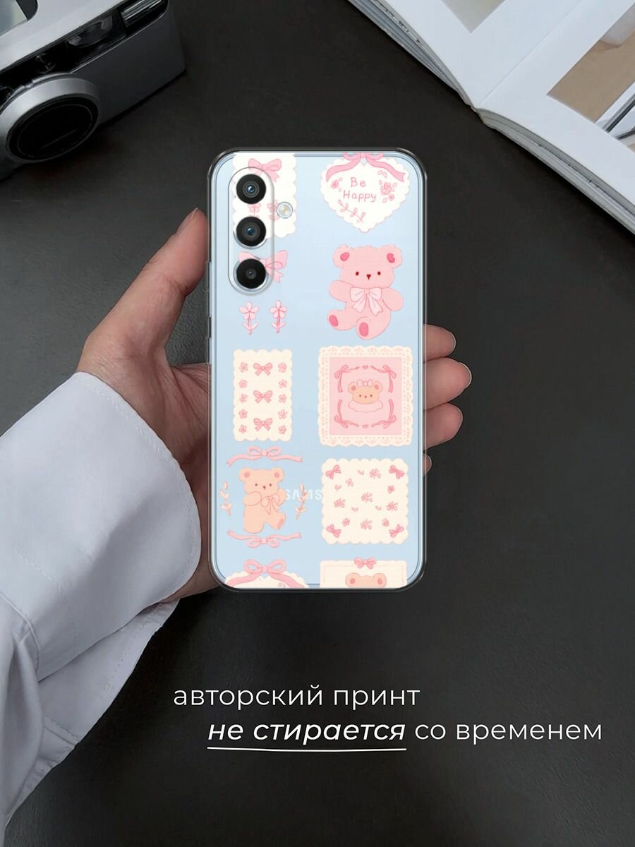 Чехол на Samsung Galaxy A54 / Самсунг A54 с принтом "Розовые марки", прозрачный — фото 1