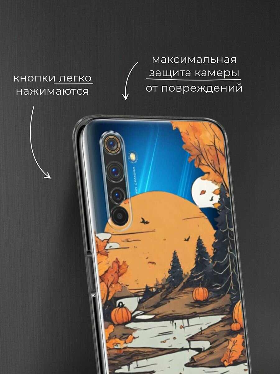 Чехол на Realme 6 Pro / Реалми 6 Про с принтом "Осенний лесной уголок", прозрачный — фото 1