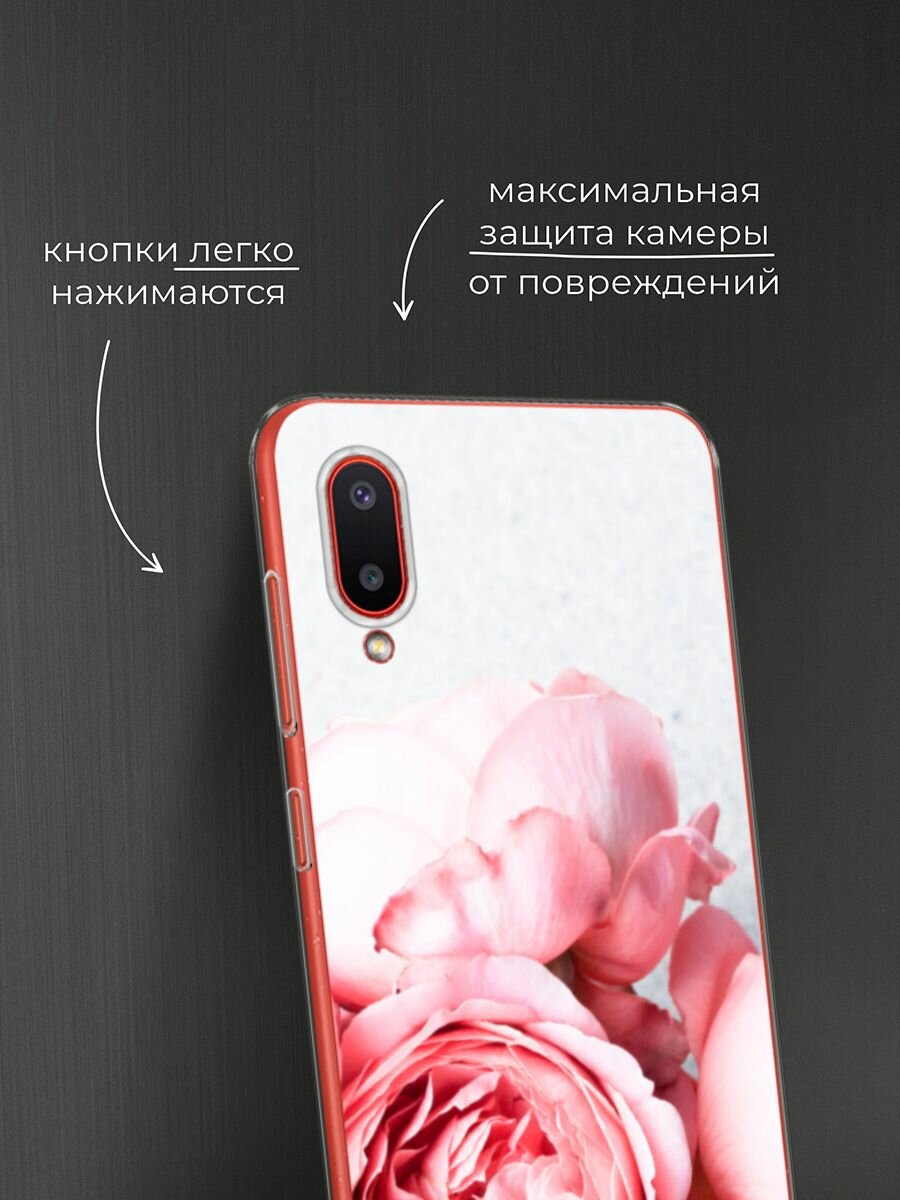 Чехол на Samsung Galaxy A02 / Самсунг Галакси А02 с принтом "Пионы на белом" — фото 1