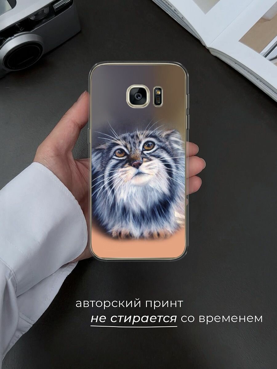 Чехол на Samsung Galaxy S7 / Самсунг Галакси С 7 с принтом "Кот манул 2" — фото 1