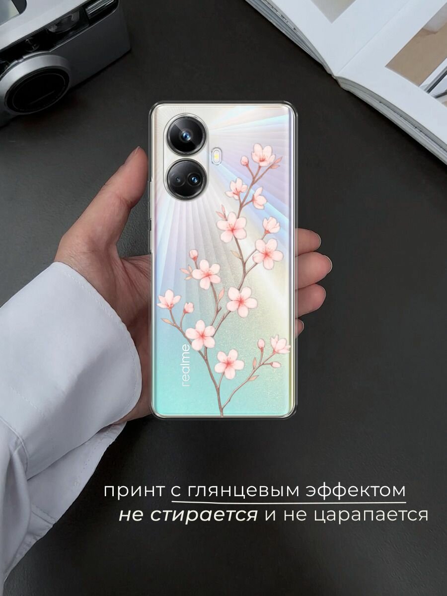 Чехол на Realme 10 Pro+ / Реалми 10 Про+ с принтом "Веточка сакуры 2" — фото 1