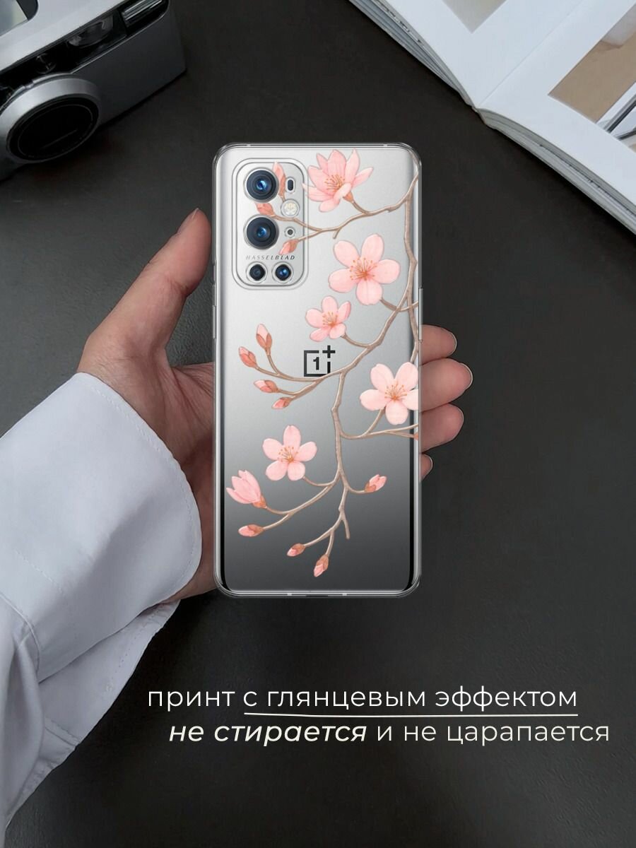 Чехол на OnePlus 9 Pro / ВанПлас 9 Про с принтом "Веточка распускающейся сакуры 2" — фото 1