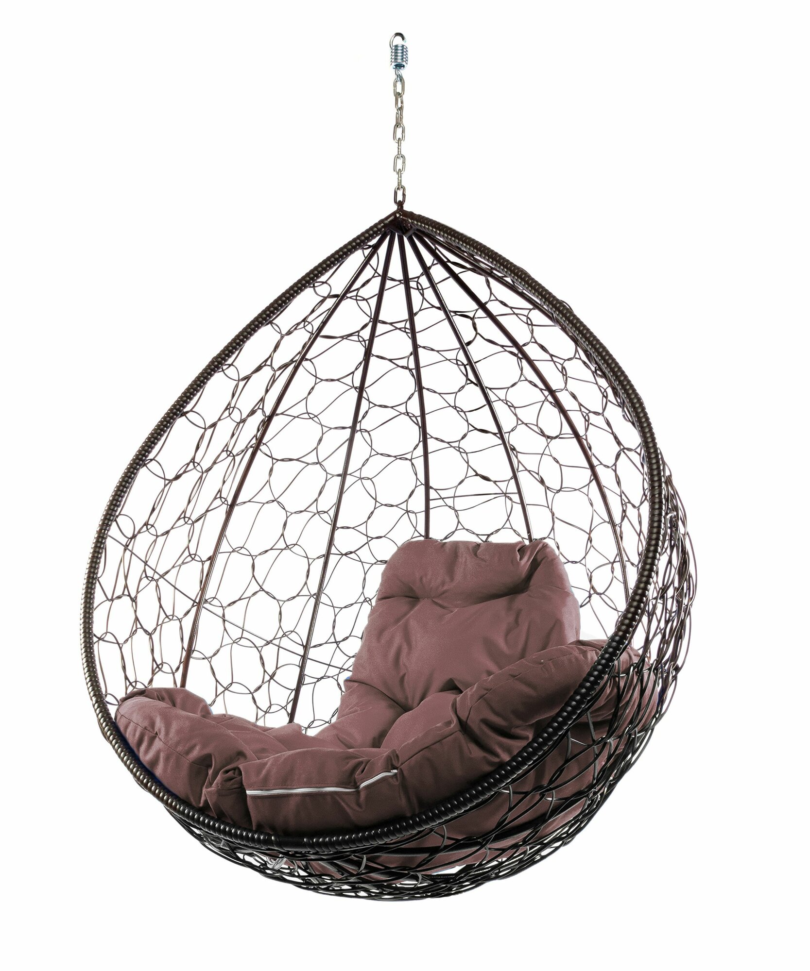 Подвесное кресло капля (без стойки), с ротангом коричневое, коричневая подушка