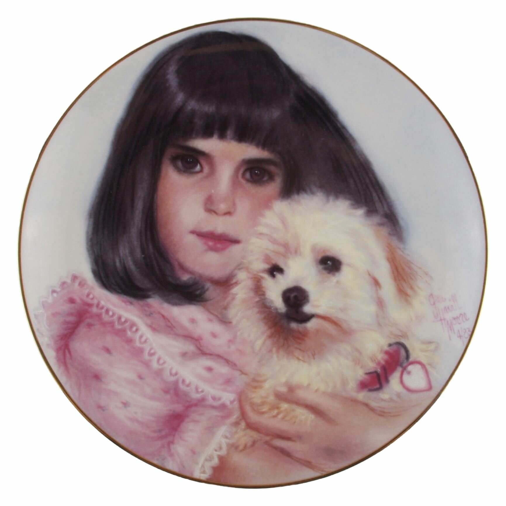 Винтажная тарелка "Тиффани" из серии "Портреты любви". Художник Geri Havill Moore. Фарфор, деколь, золочение. The fields collection. США, 1983 год