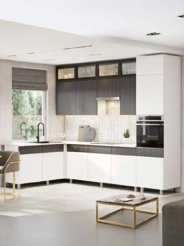 Угловая кухня София МДФ/ЛДСП 3,0х1,8м белый бланж/графит со столешницей прав.