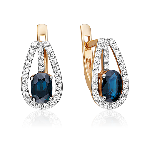Серьги, красное золото, 585 проба, бриллиант, сапфир