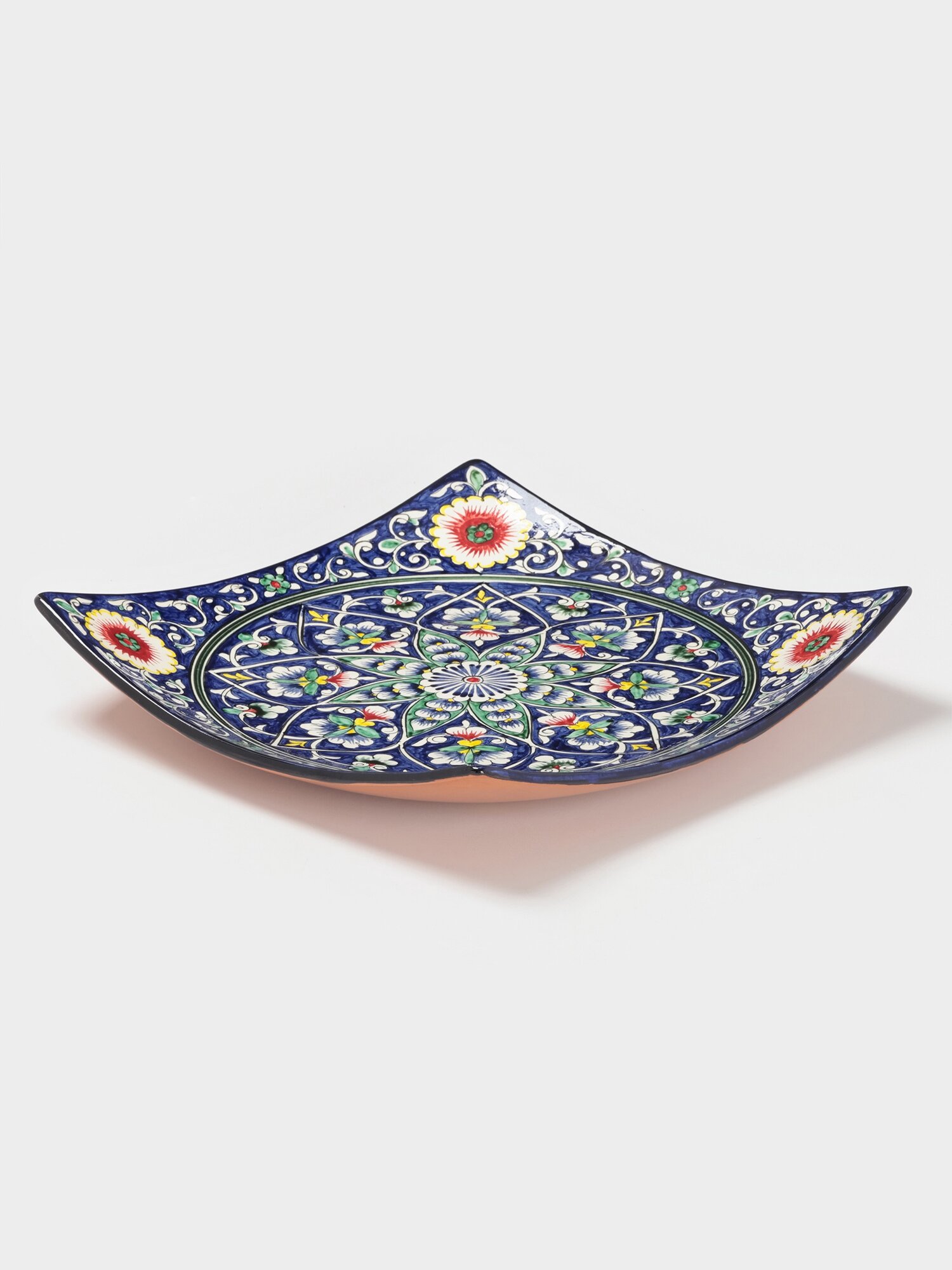 Ляган узбекский Риштанская Керамика «Узоры», 31×6 см, квадратный, синий