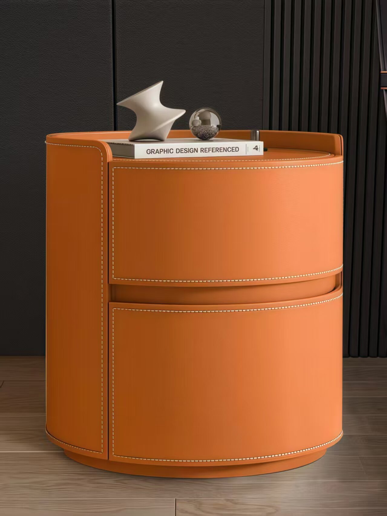 Тумба прикроватная, на колесиках, оранжевая, искусственная кожа/антибактериальная, 45х50х45 см