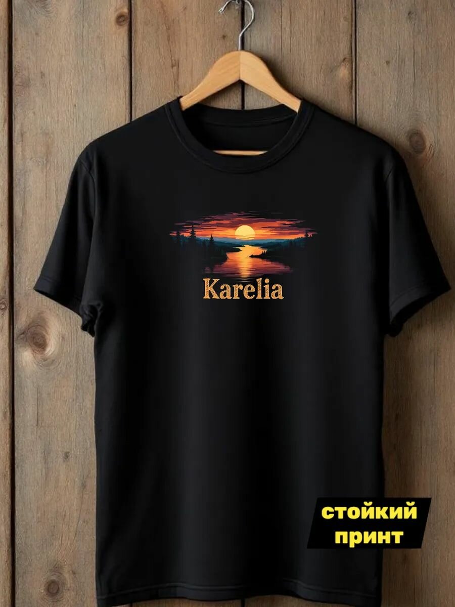 Футболка черная сувенирная Карелия хлопок