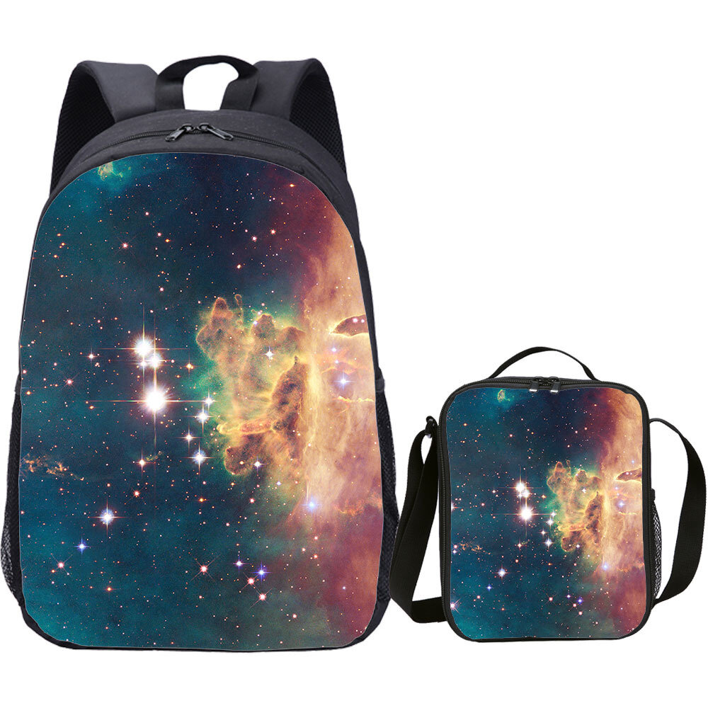 Школьная сумка Cosmic Starry Sky с цветной печатью 17-дюймовый большой емкости для учеников начальной школы Школьная сумка для обеда Костюм