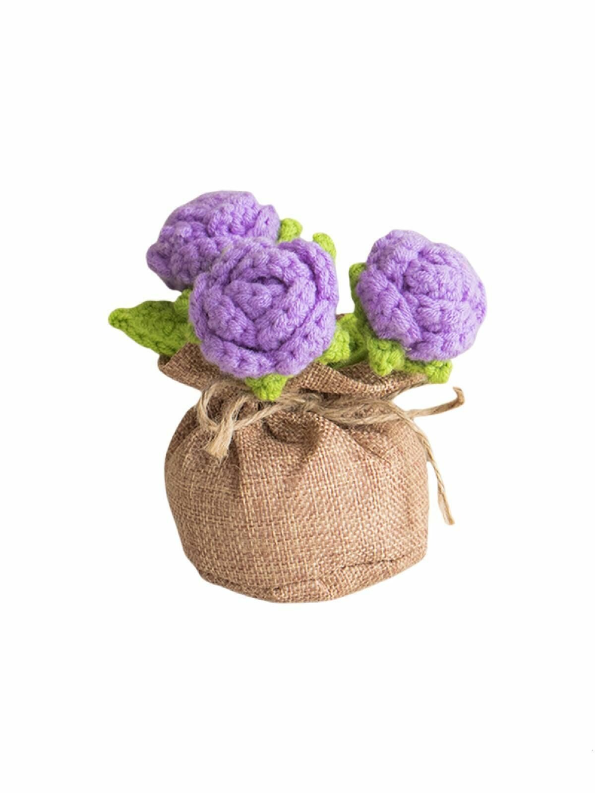 Статуэтка, Имитация цветочного украшения счастливой сумки, связанной вручную крючком-3 фиолетовых розовых счастливых мешка