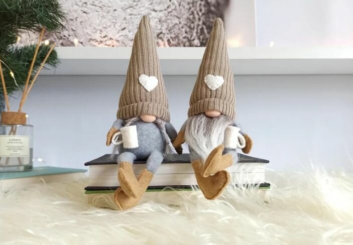 Новогодний набор мягких игрушек DaV, скандинавский гном домовой, 2 шт, голубой, р-р 40х10 см