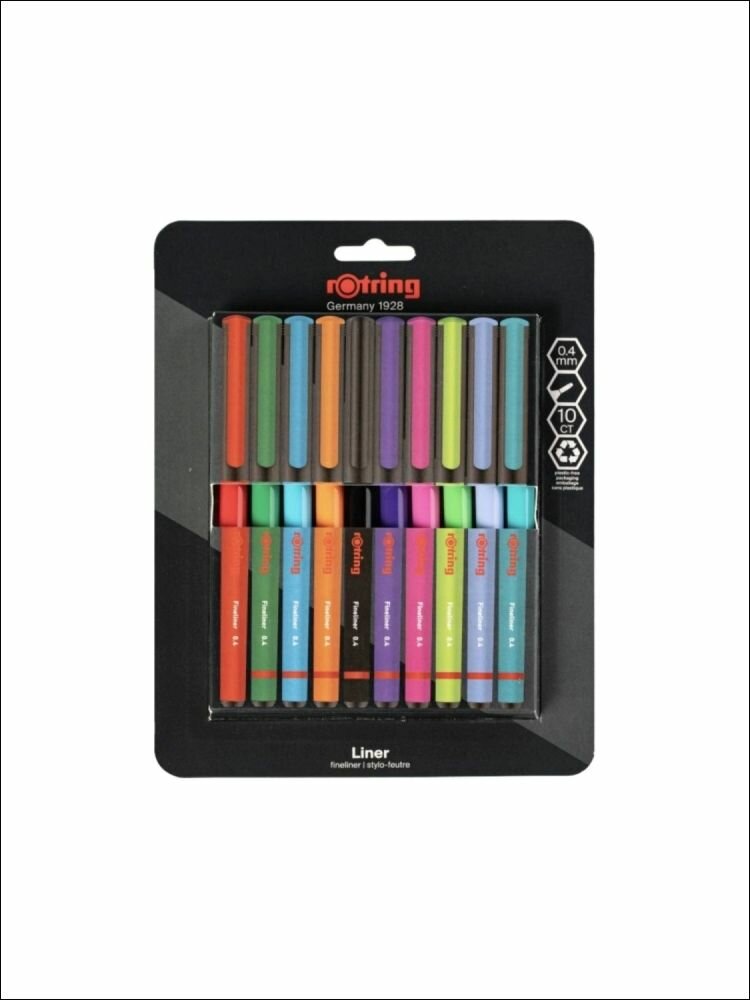 Капиллярная ручка Rotring Fineliner, набор из 10 цветов, 0,4 MM