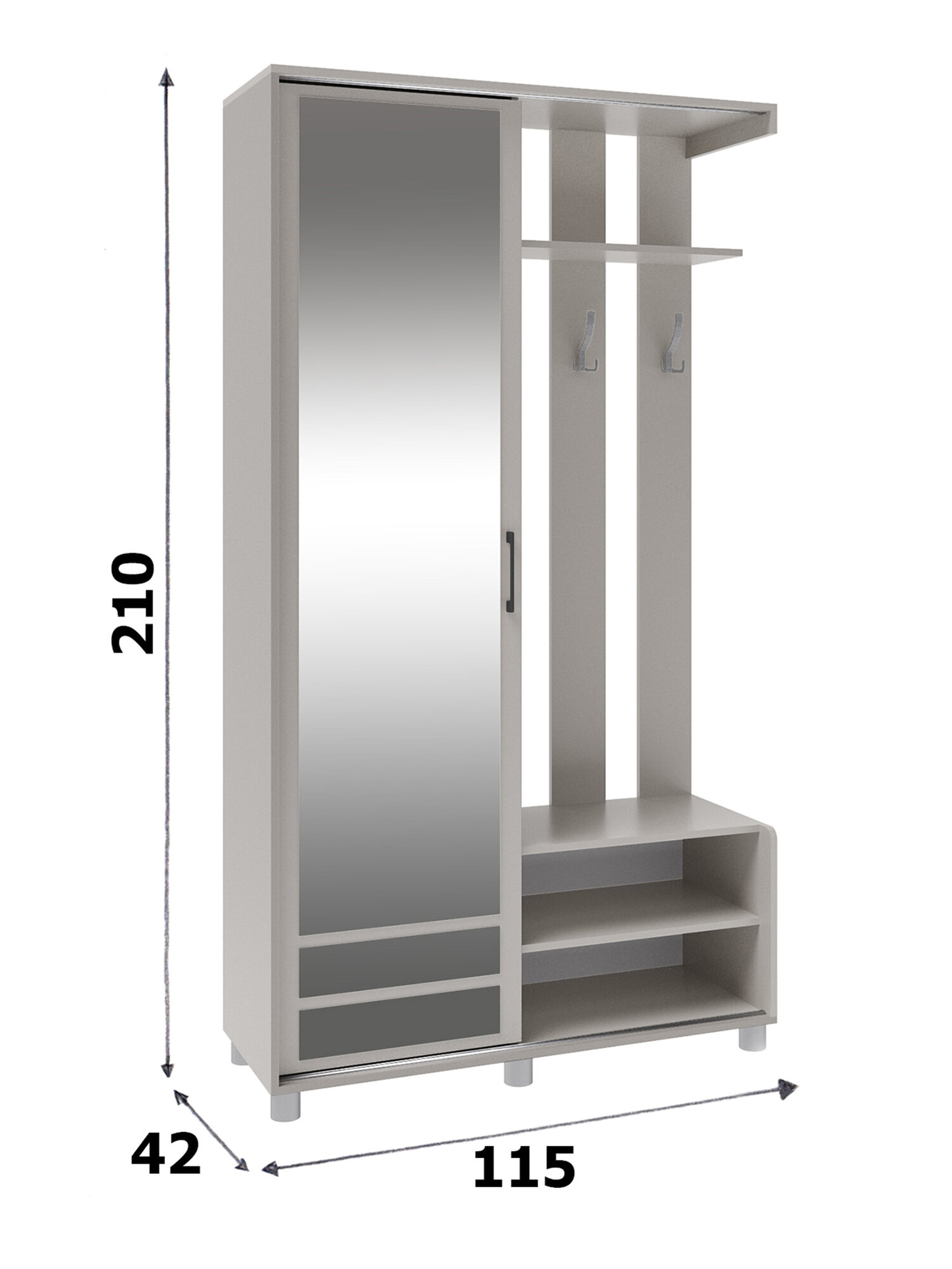 Прихожая Ларго-2 с зеркалом универасльная сборка (2100х1150х420) цвет Кашемир